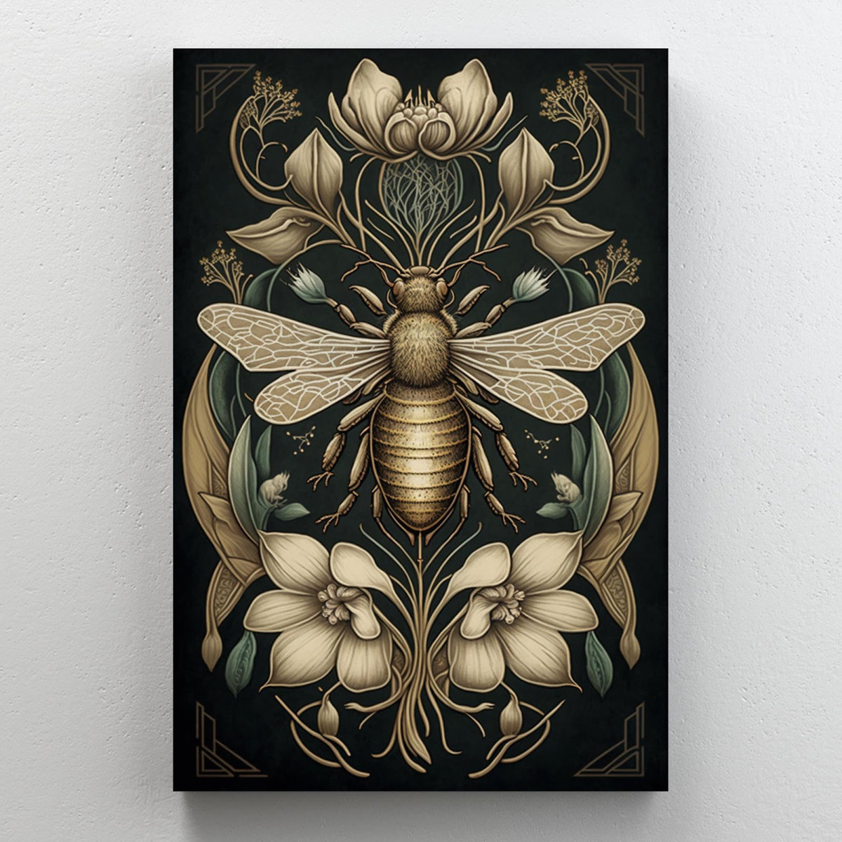 August Grove® Lilies and Bee - Wrapped Canvas Graphic Art | Wayfair
